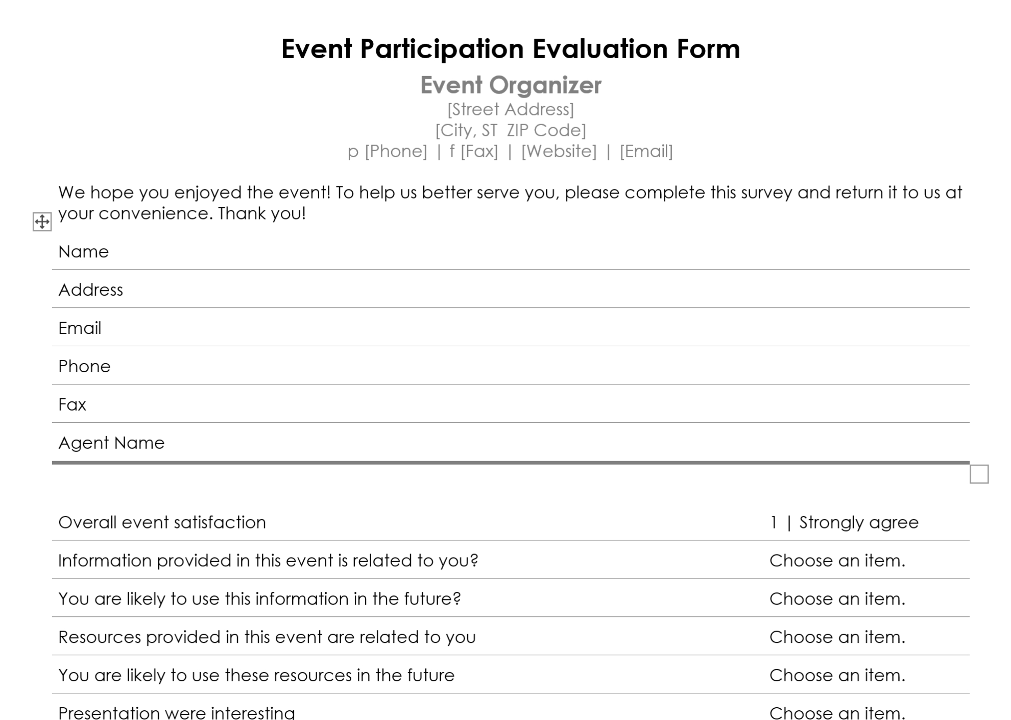 Event Survey Template Word Sample Design Templates