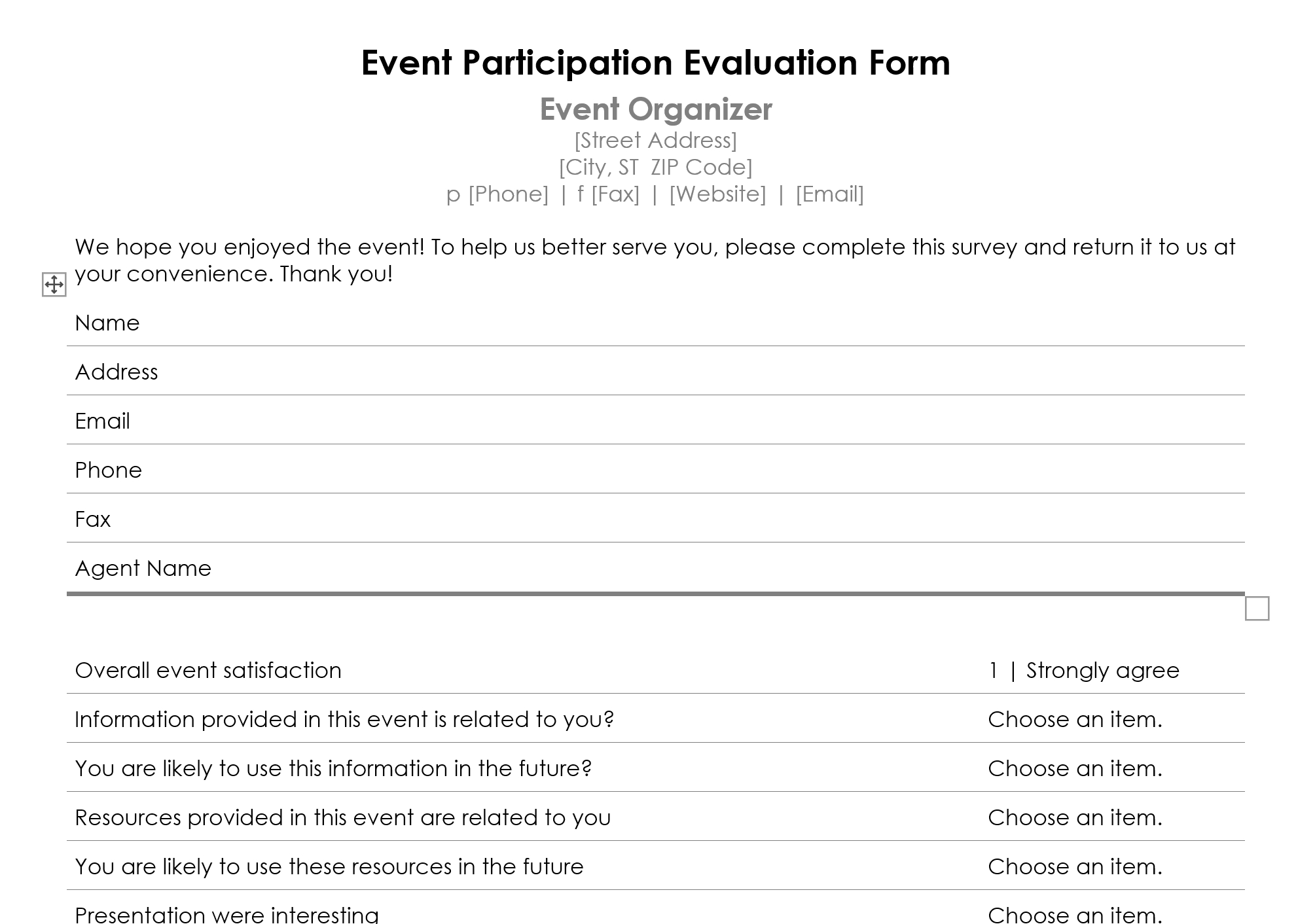 Event Survey Template Word Sample Design Templates