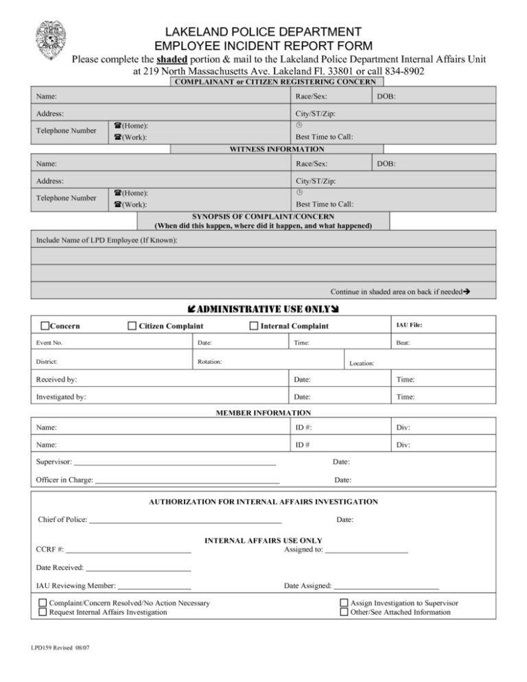 Identity Theft Police Report Form Best Of Police Incident In Police 