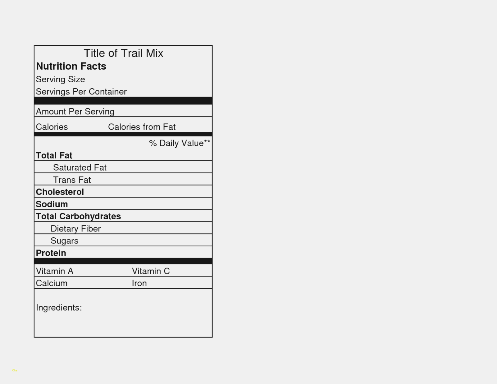 Editable Blank Nutrition Facts Template Word